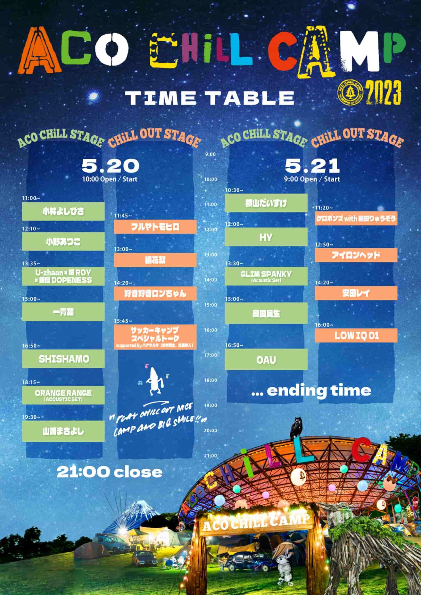 【ACO CHiLL CAMP 2023】静岡アコチル、タイムテーブル公開 | Festival Life
